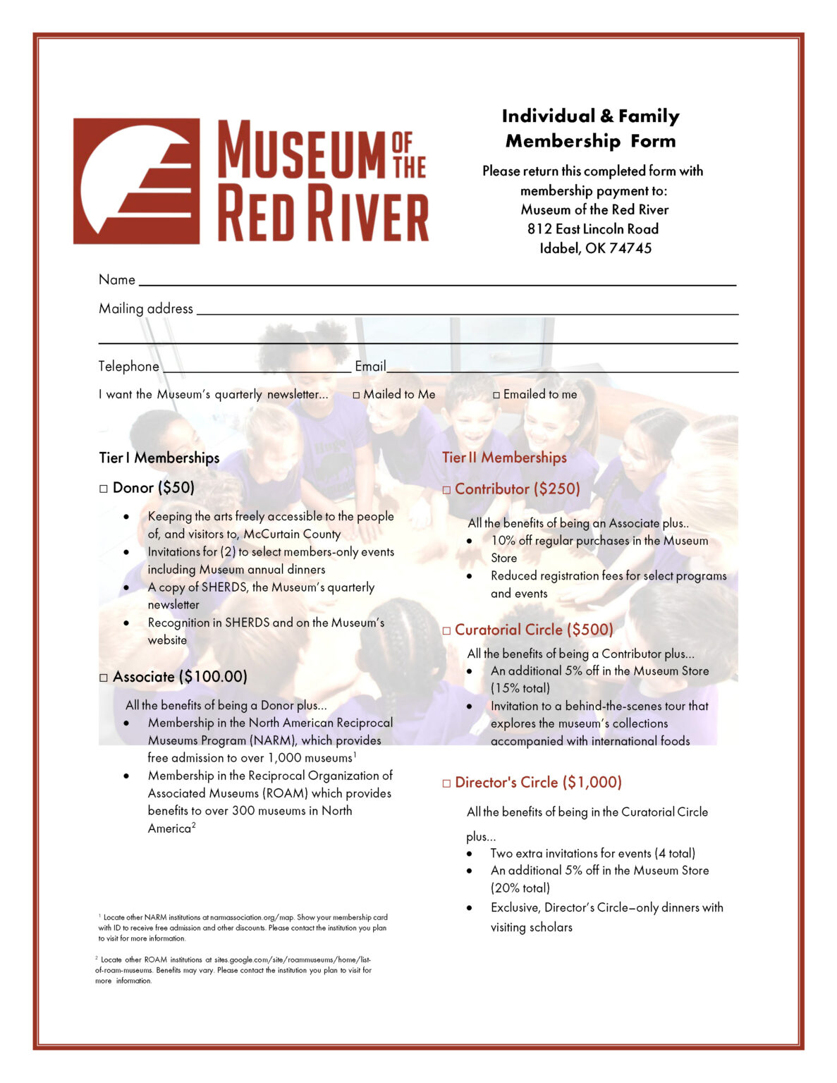 membership form – Museum of the Red River